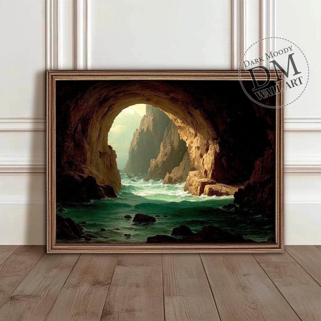 Haunted Sea Cave Printable Wall Art, Dark Moody Ocean Fantasy Print ...
