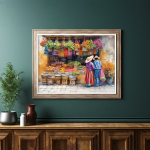 Mexican Market Scene Printable Wall Art, Rustic Colorful Fiesta Decor ...