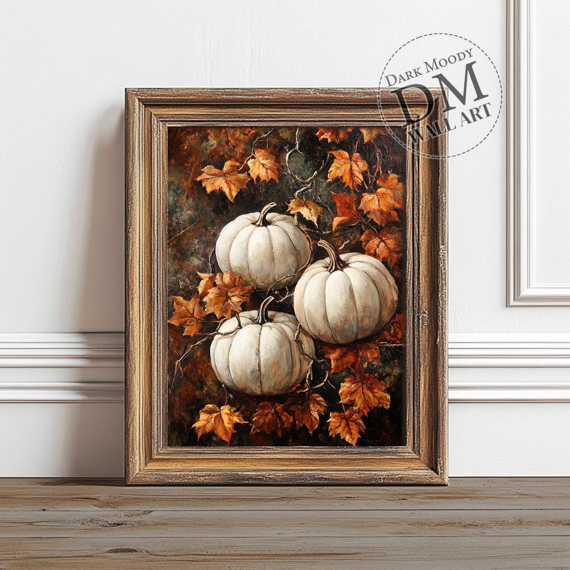 White Pumpkin Printable Wall Art, Rustic Autumn Harvest Print, Vintage ...