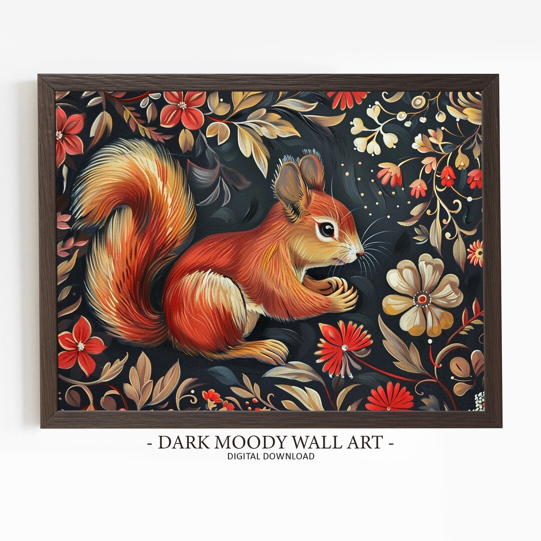 Squirrel Print, Colorful Bird Painting, Russian Folk Art, Khokhloma ...
