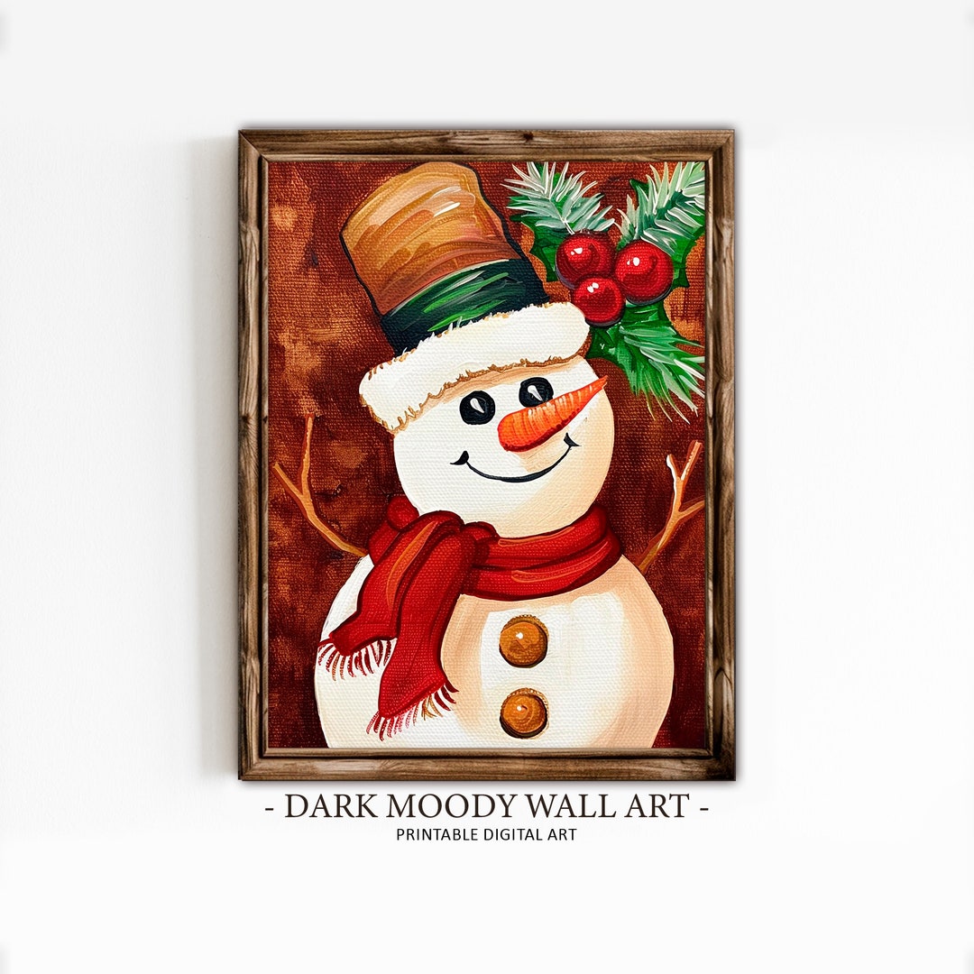 Snowman Painting Printable Christmas Holiday Wall Art Rustic ...