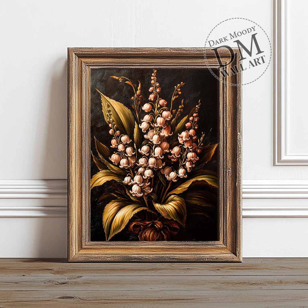 Dark Gothic Lily of the Valley Printable Wall Art, Antique Botanical ...