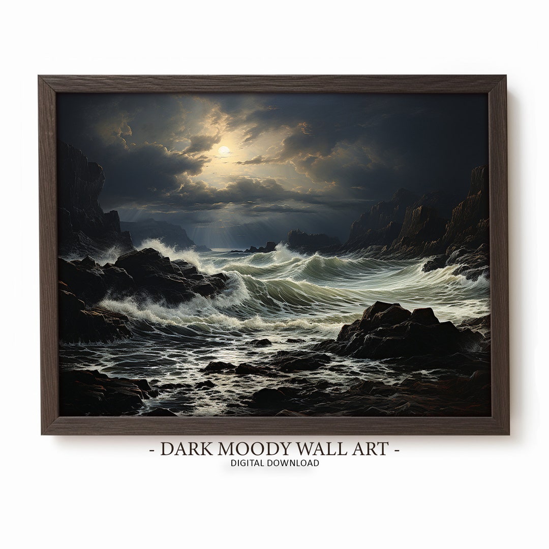 Stormy Seascape Printable Wall Art, Dark Gothic Moonlit Ocean Print ...