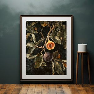 Vintage Fig Print, Printable Fruit Wall Art, Moody Fig Tree Painting ...