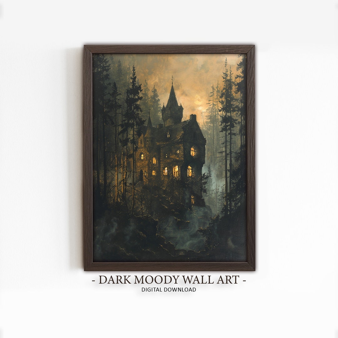 Gothic Castle Painting, Printable Dark Moody Halloween Print, Victorian ...