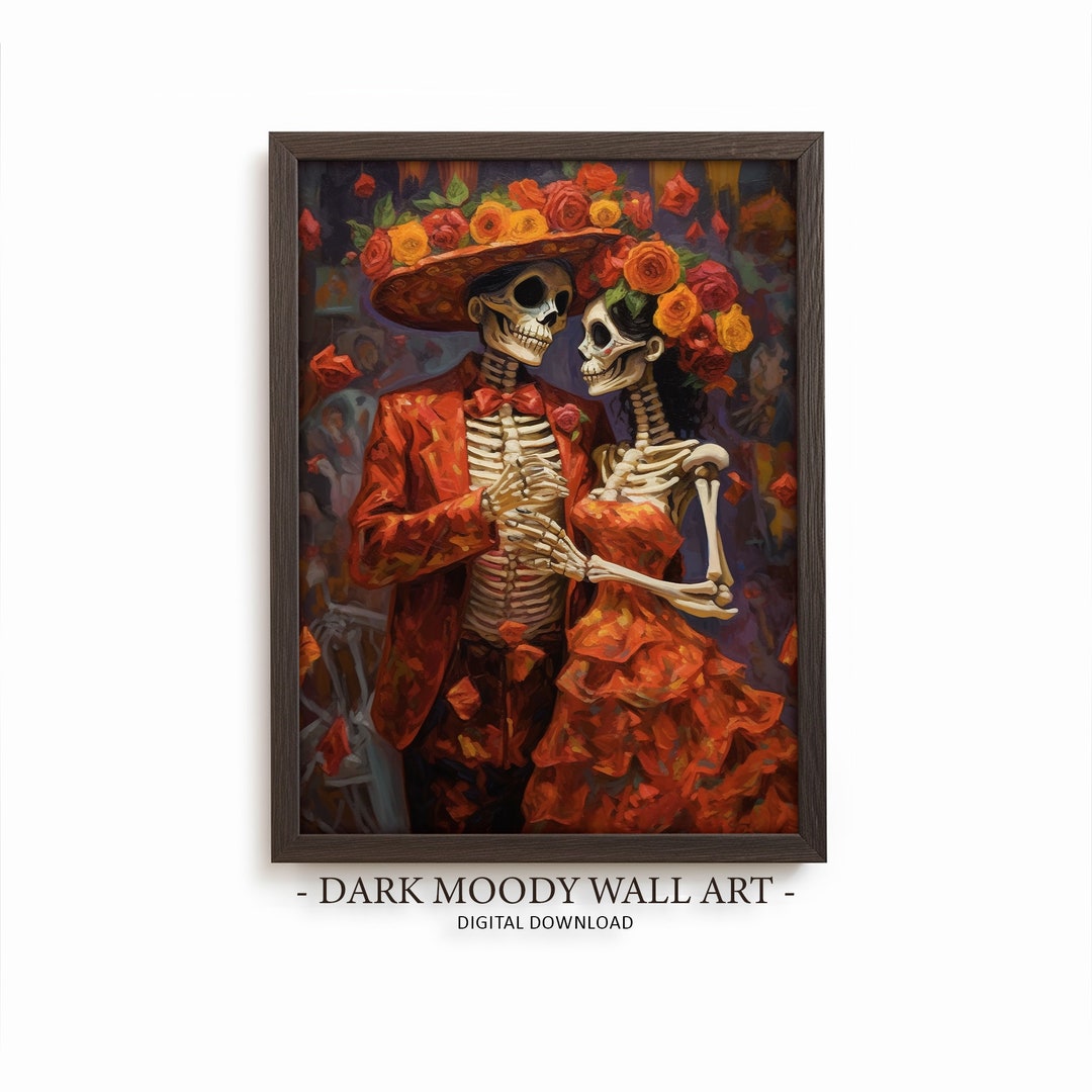 Dia De Los Muertos Print, Skeleton Couple Poster, Mexican Folk Art ...