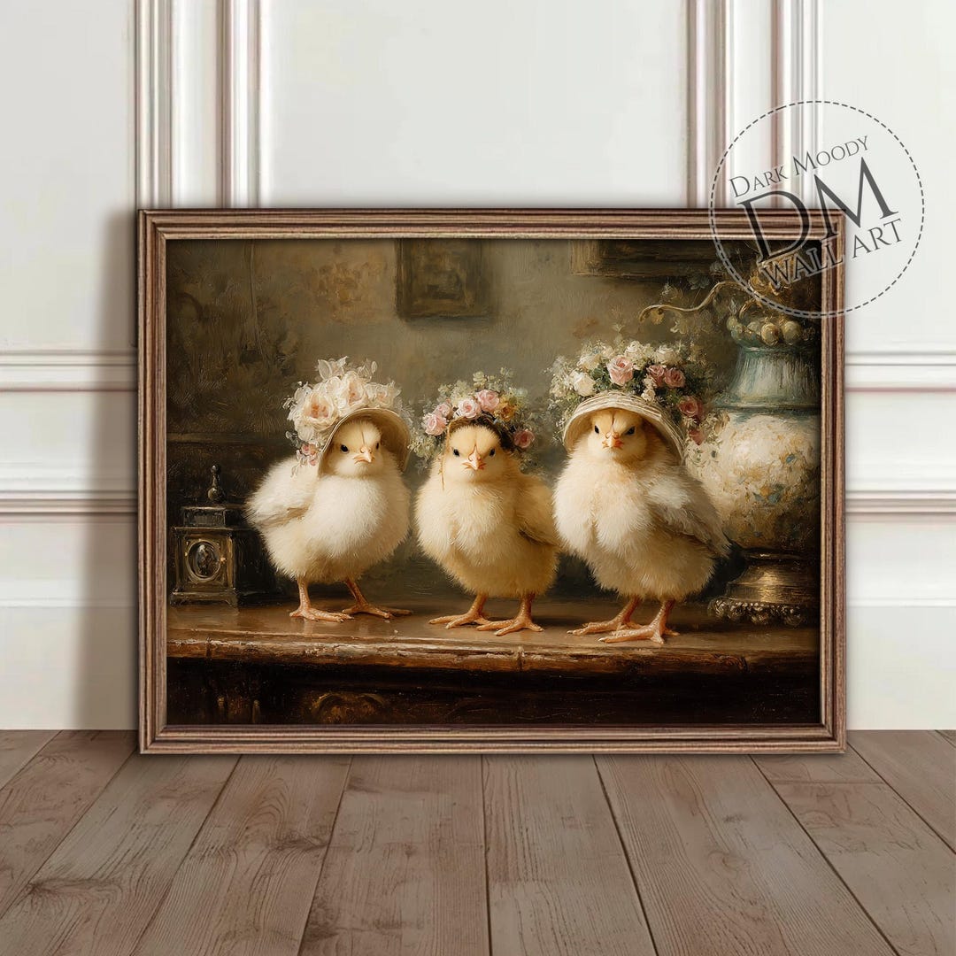 Spring Chicks Printable Wall Art, Farmhouse Animal Print With Flowers ...