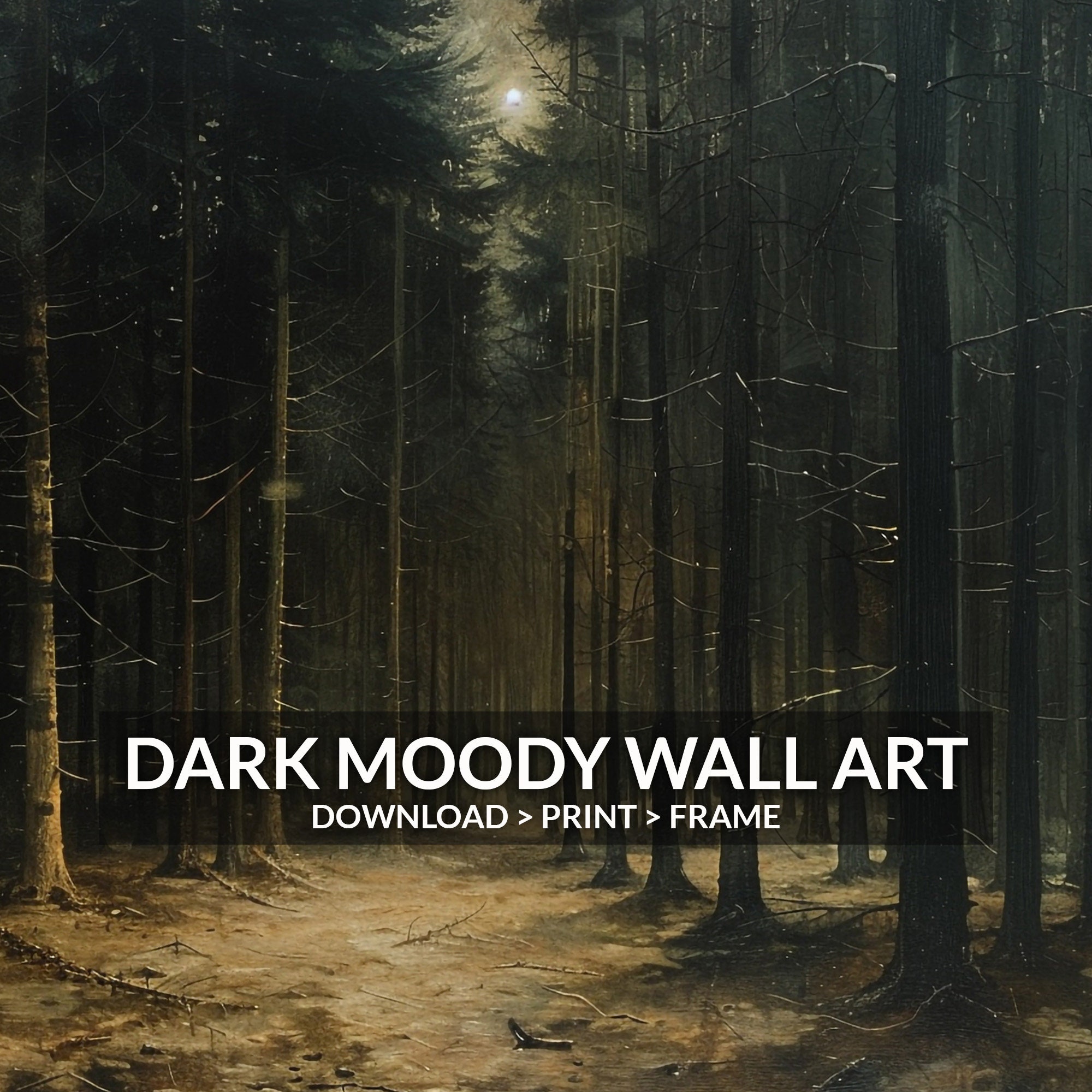 Moody Moonlight Forest Print, Dark Moody Art, Full Moon Painting, Moody ...