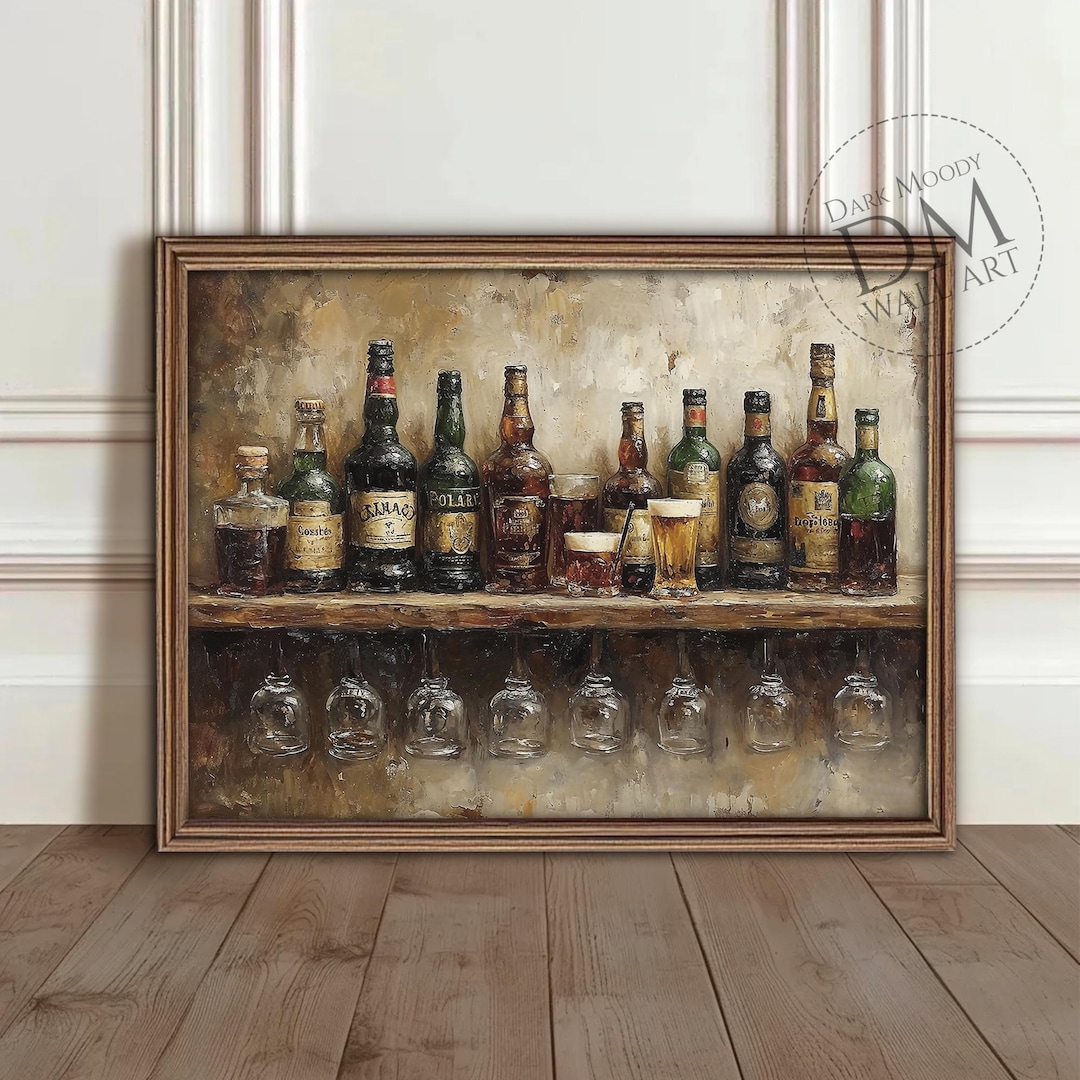Irish Pub Bar Printable Wall Art, Rustic Whiskey & Beer Bottles Print ...