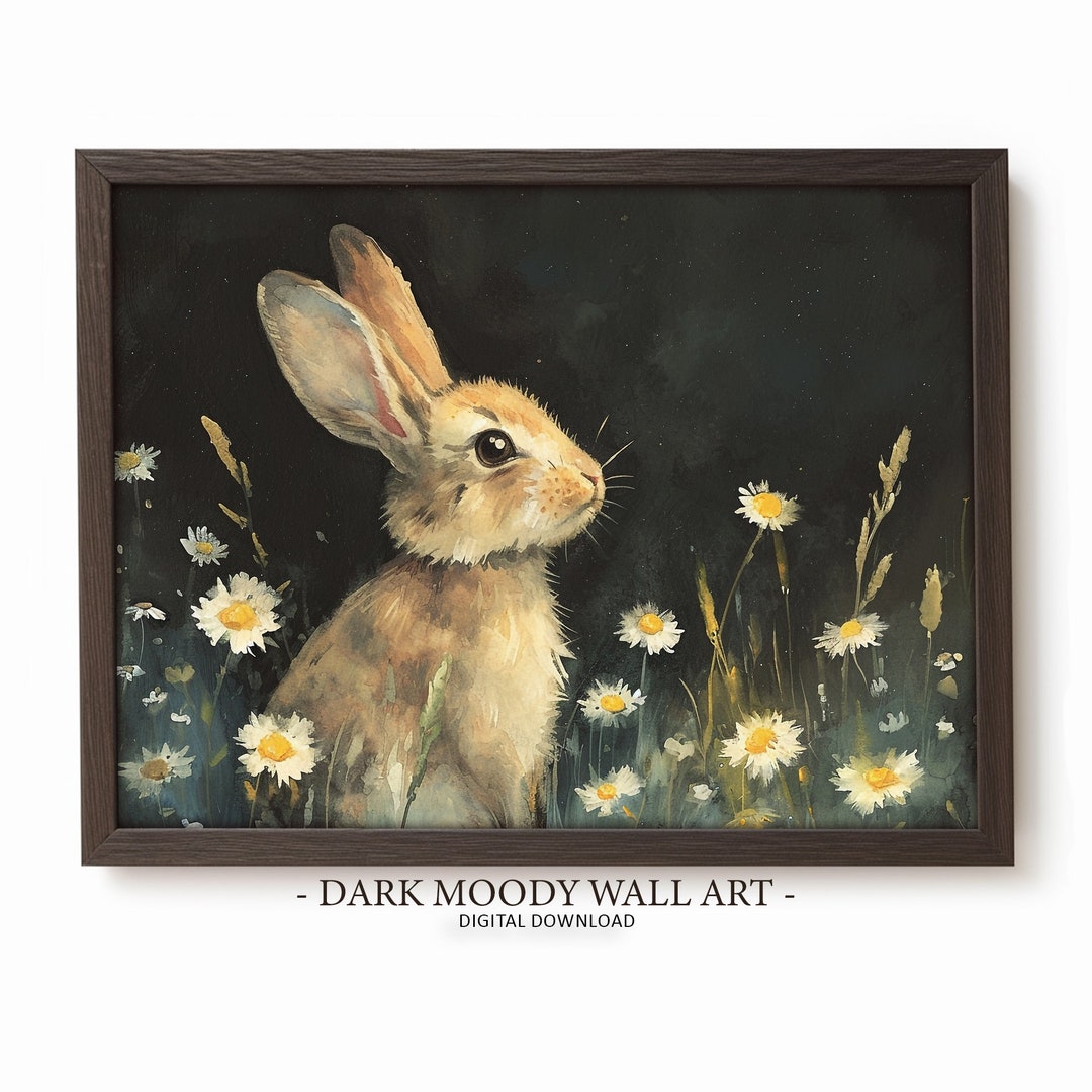 Easter Bunny Prints, Spring Printable Wall Art, Digital Dark Academia ...