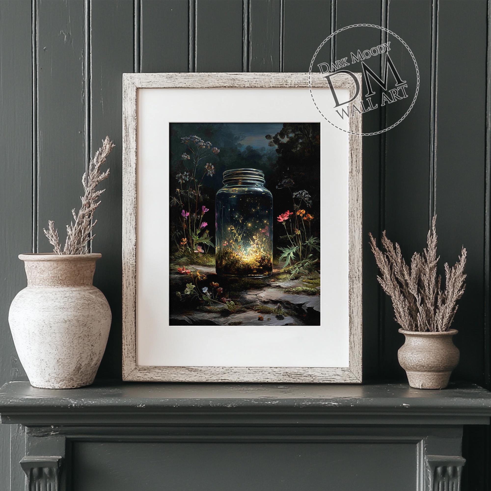 Fireflies in Jar Printable Wall Art, Moody Night Garden Nature Print ...