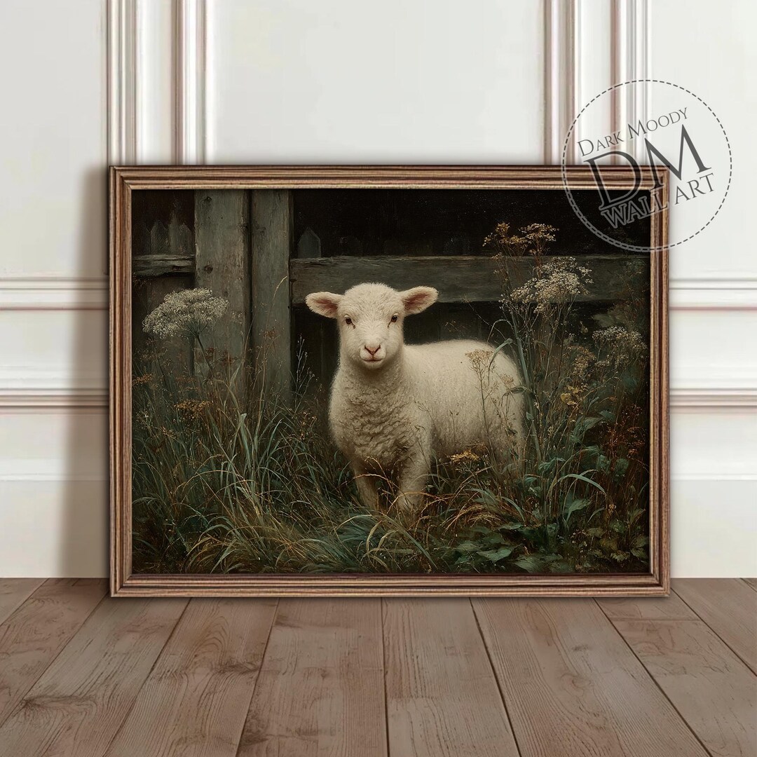 Lamb by Barn Wall, Printable Dark Moody Wall Art, Rural Farm Animal ...