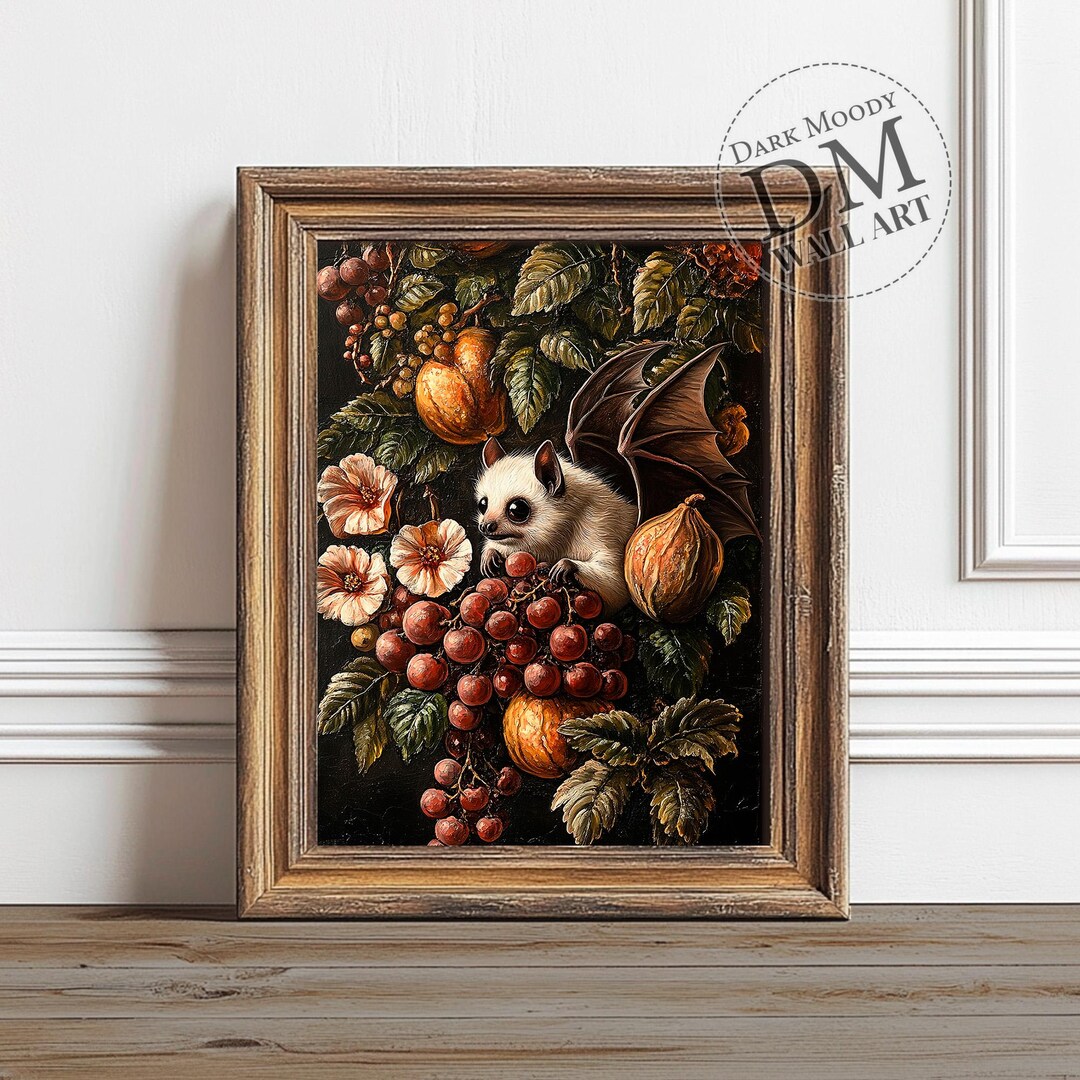 Albino Fruit Bat, Printable Antique Dark Academia Decor, Botanical ...