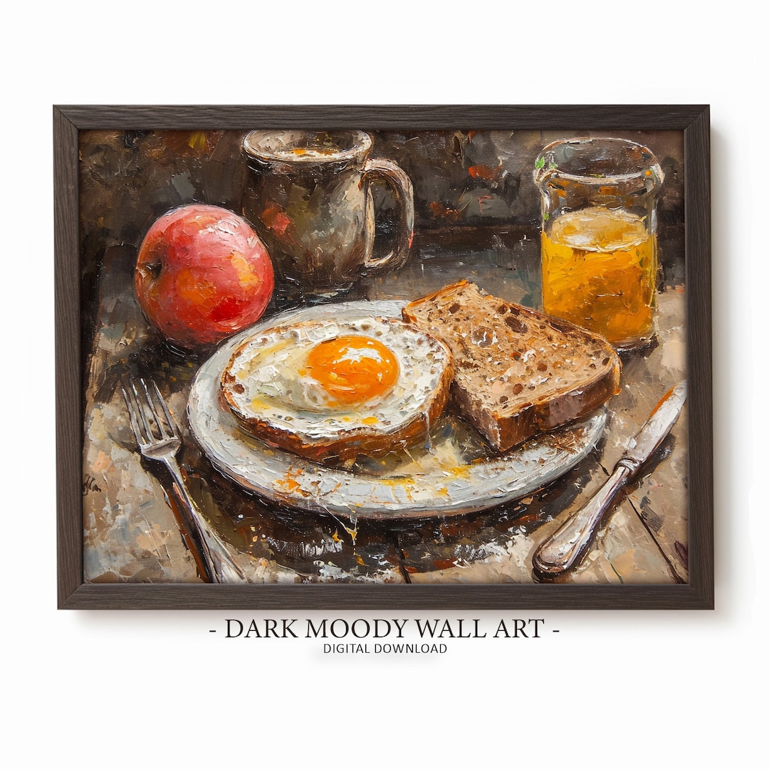 Breakfast and Brunch Art Prints, Moody Still Life Kitchen Art, Egg ...