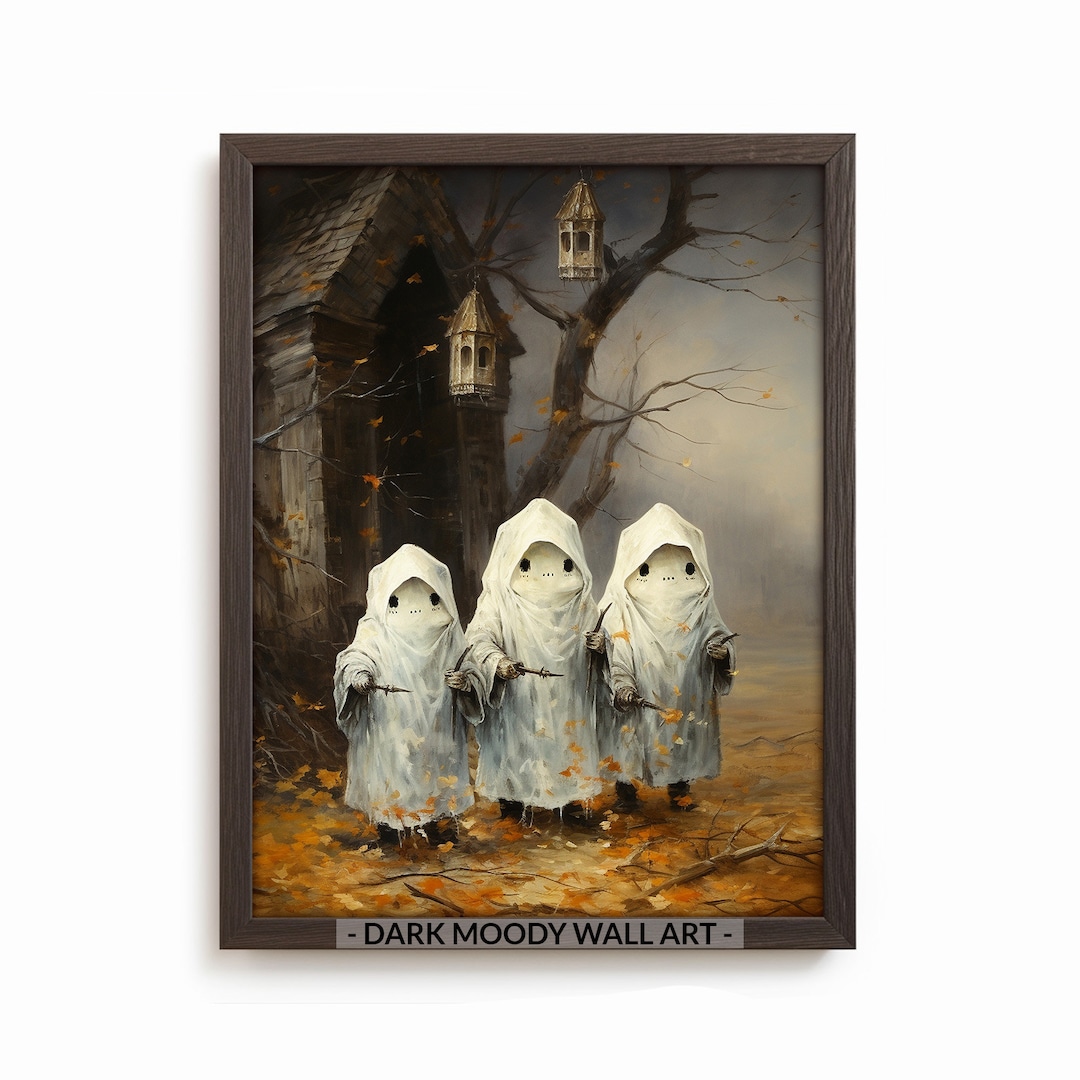 Three White Ghosts Painting Gothic Halloween Haunted - Etsy