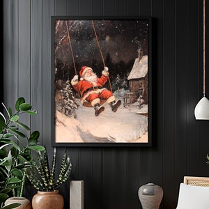 Santa Swing Print, Printable Vintage Christmas Wall Art, Funny Swinging ...