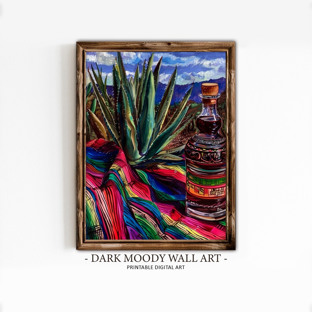 Mexican Agave & Tequila Printable Wall Art, Rustic Moody Still Life ...