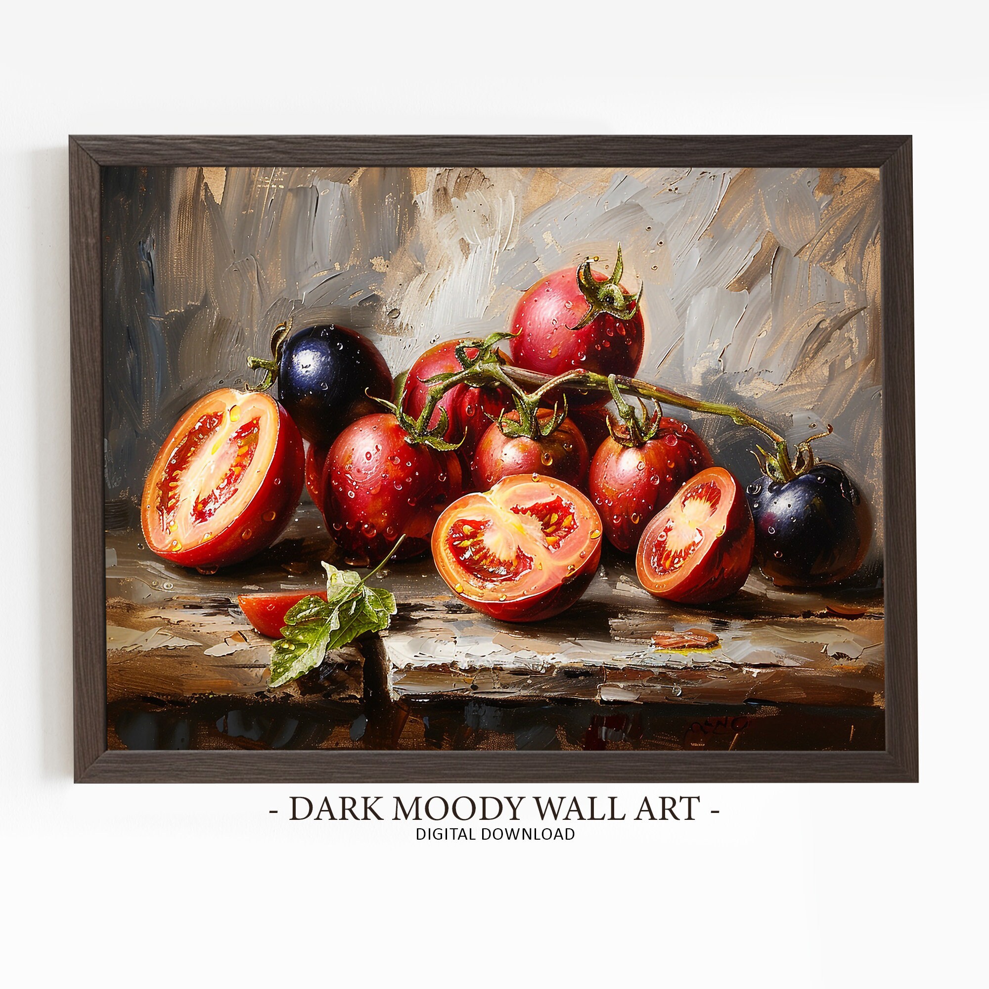 Tomato Painting, Dark Moody Art, Kitchen Still Life Print, Printable ...