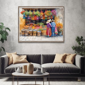 Mexican Market Scene Printable Wall Art, Rustic Colorful Fiesta Decor ...