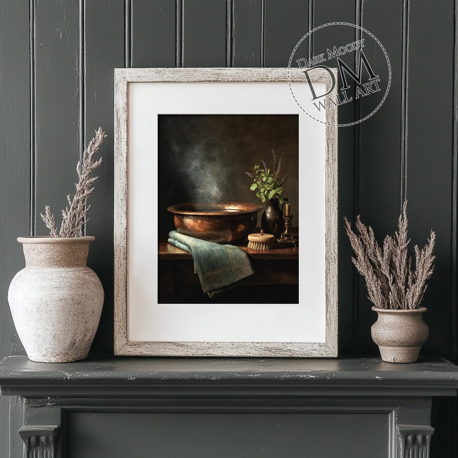 Bathroom Decor Printable Wall Art, Vintage Copper Basin With Candle ...