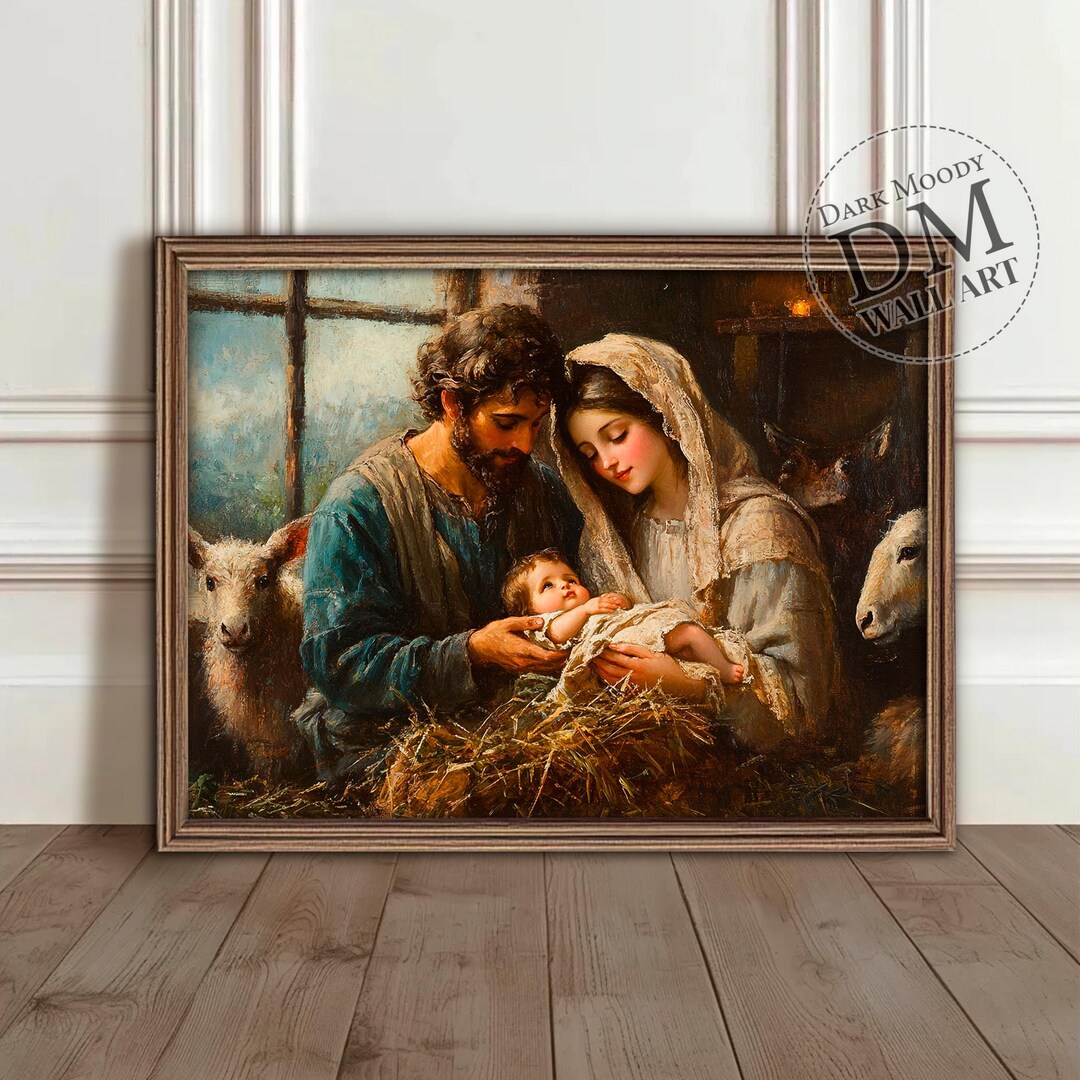 Nativity Scene Wall Art Printable, Vintage Holy Family Religious Print ...