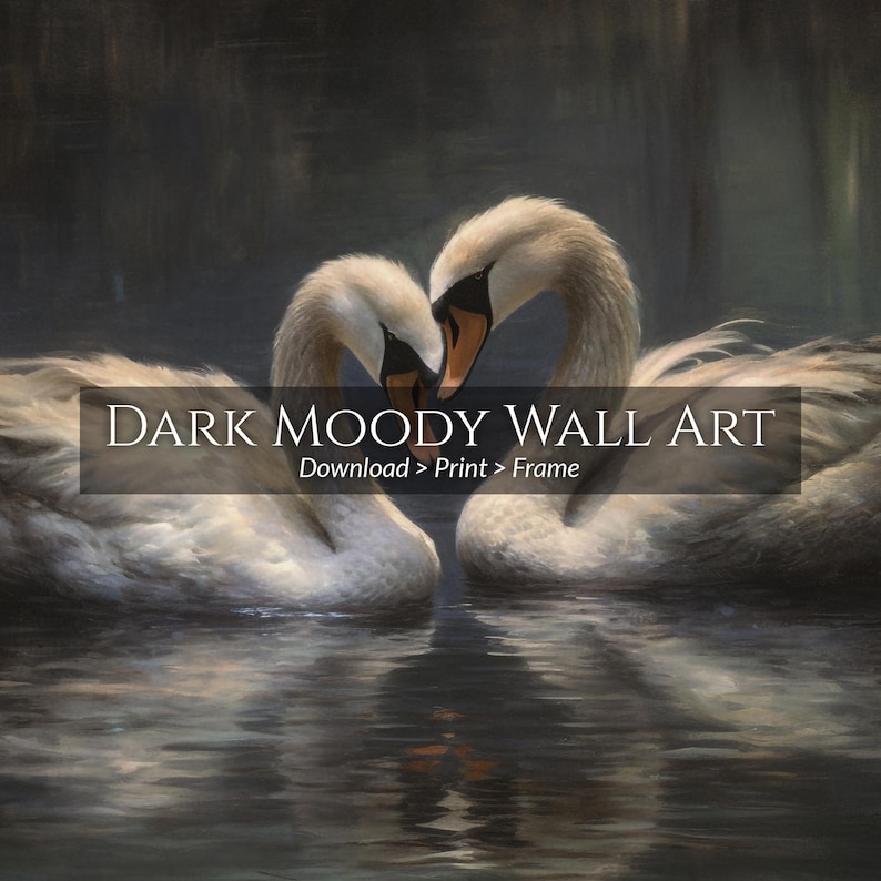 Swan Wall Art Printable, Moody Lake Bird Print, Gothic Cottage Living ...