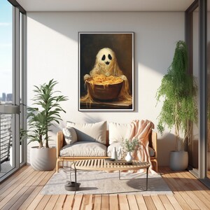 Cute Ghost Eating Spaghetti Print, Moody Haunted Halloween Art, Gothic ...