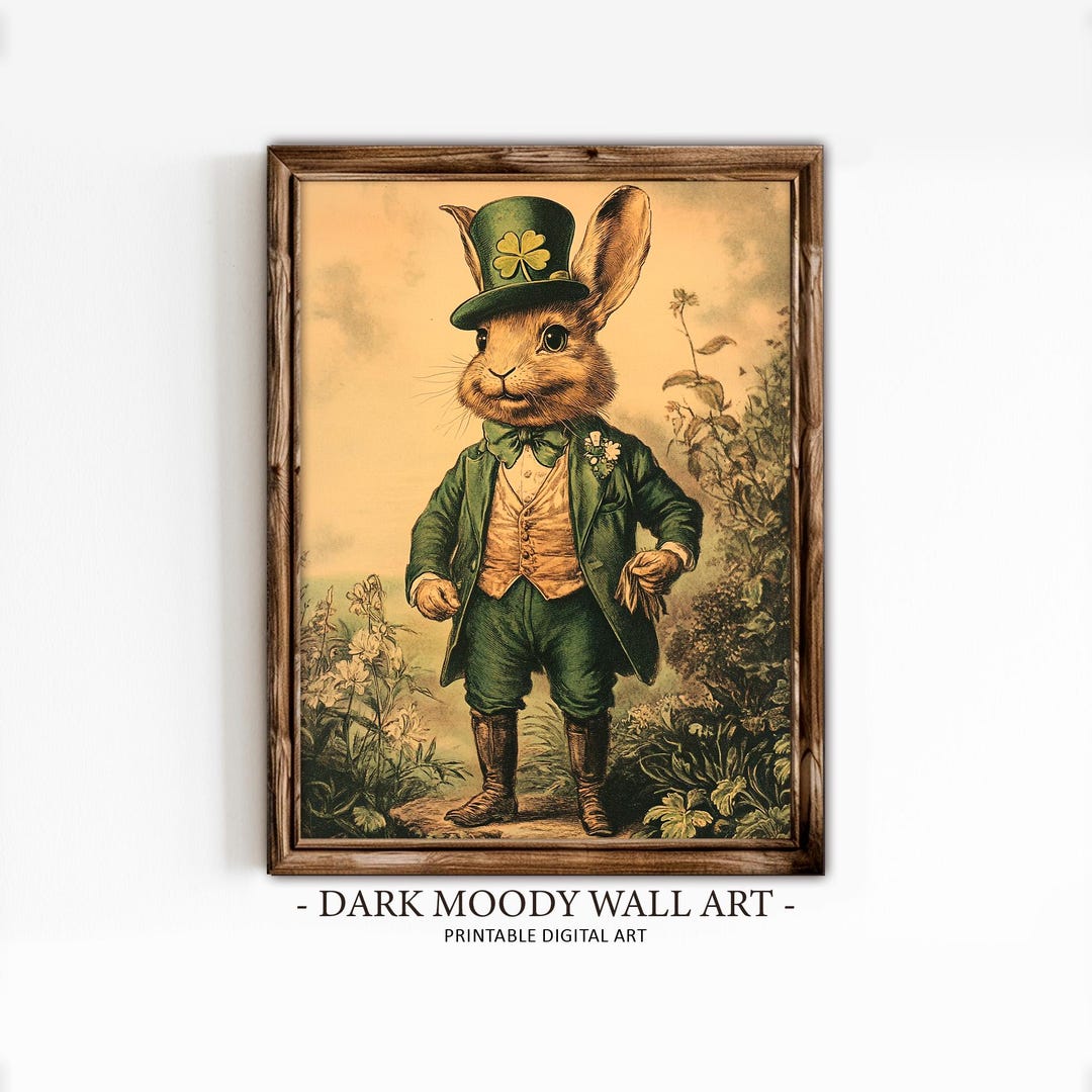 Bunny Rabbit Print, Printable Vintage St Patrick's Day Decor, Rustic ...