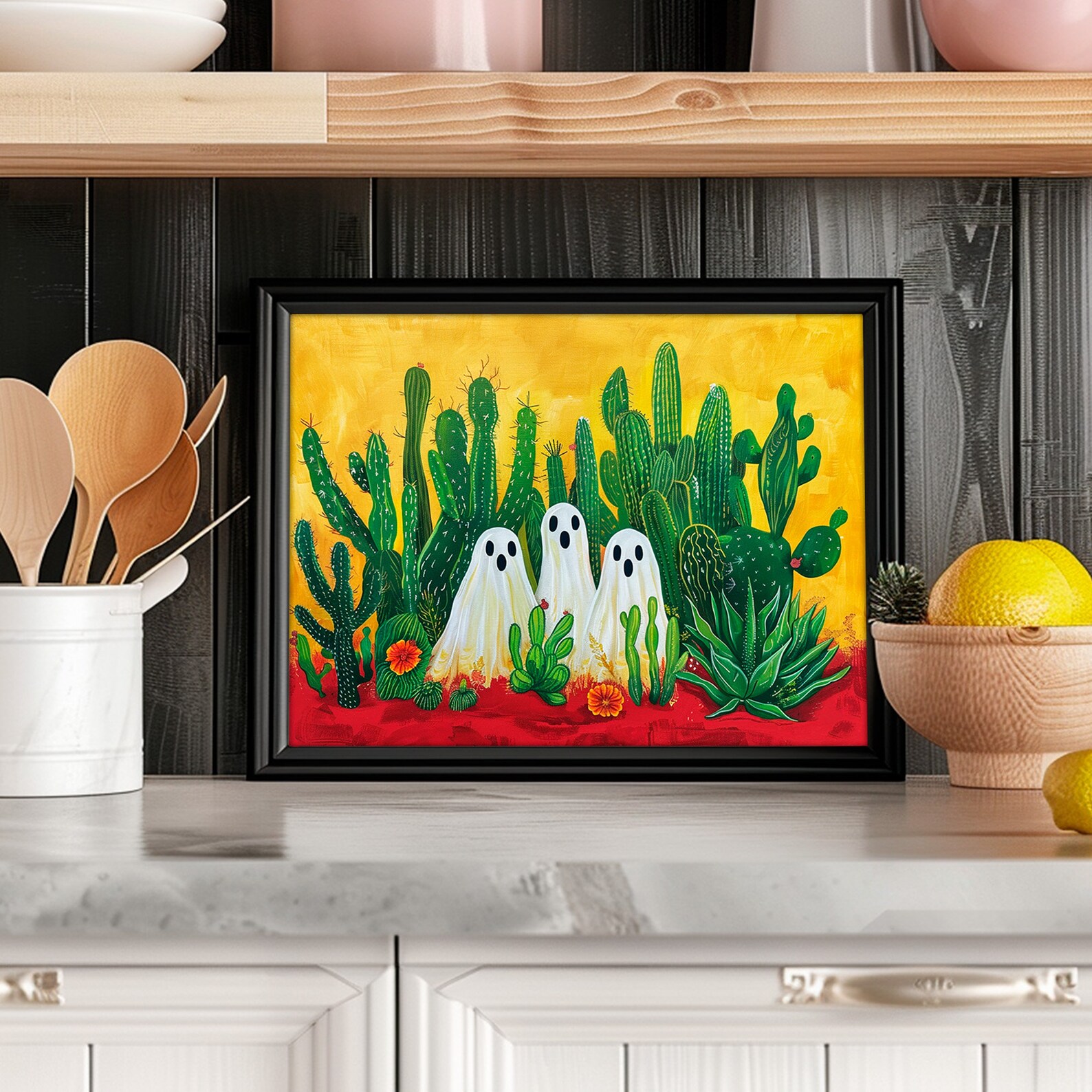 Mexican Ghost Painting Mexican Wall Art Halloween Cactus Print ...