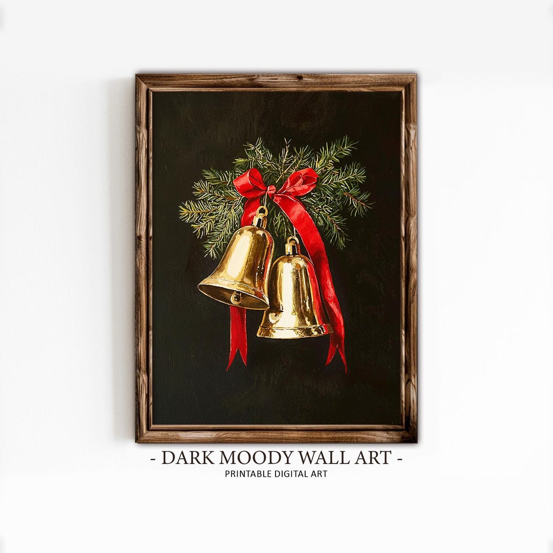 Vintage Christmas Bells Wall Art Print, Printable Moody Holiday Decor ...
