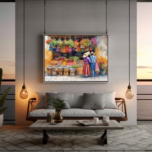 Mexican Market Scene Printable Wall Art, Rustic Colorful Fiesta Decor ...