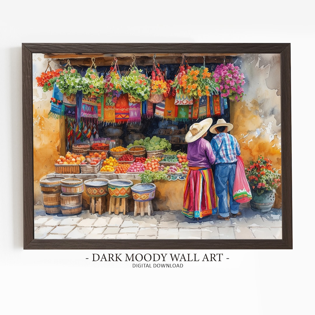Mexican Market Scene Printable Wall Art, Rustic Colorful Fiesta Decor ...
