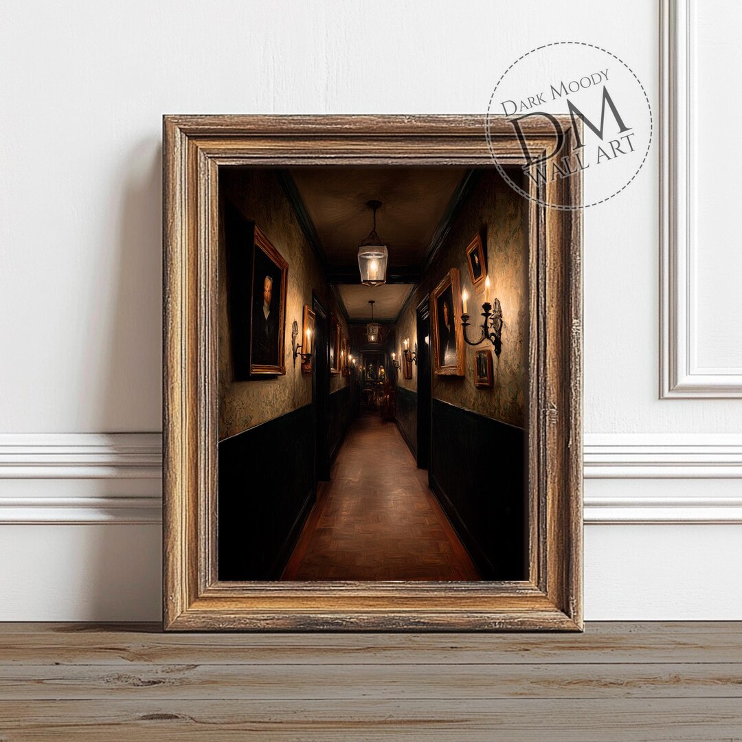 Haunted Portrait Hallway, Printable Dark Moody Wall Art, Gothic Vintage ...