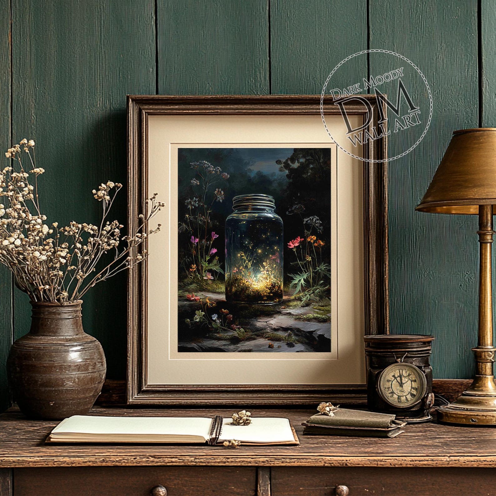 Firefly Jar Wall Art Printable, Moody Wildflower Night Print, Dark ...