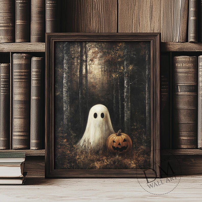 Ghost and Pumpkin Printable Wall Art, Gothic Halloween Haunted Forest ...