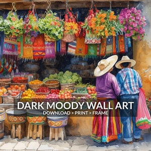 Mexican Market Scene Printable Wall Art, Rustic Colorful Fiesta Decor ...