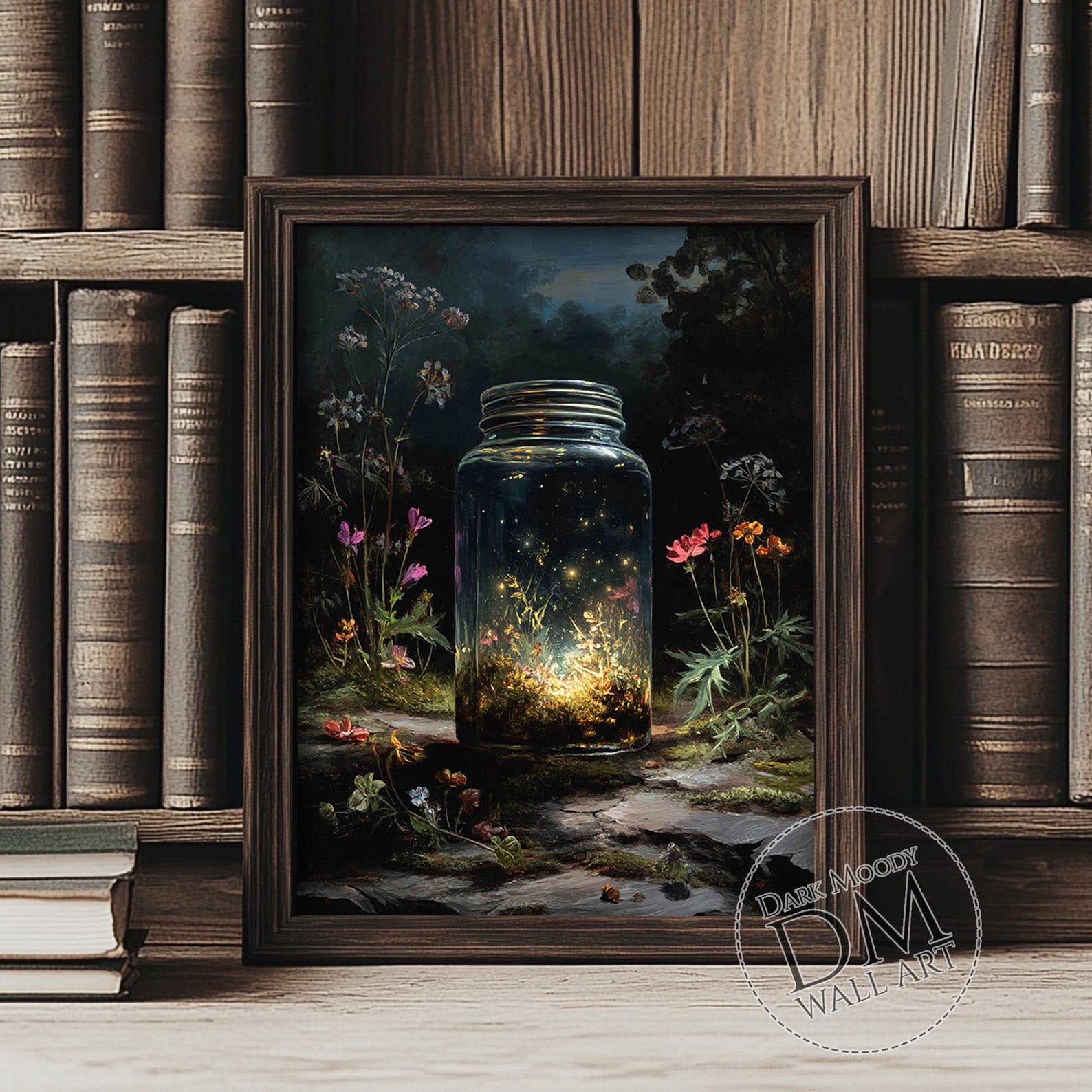 Firefly Jar Wall Art Printable, Moody Wildflower Night Print, Dark ...