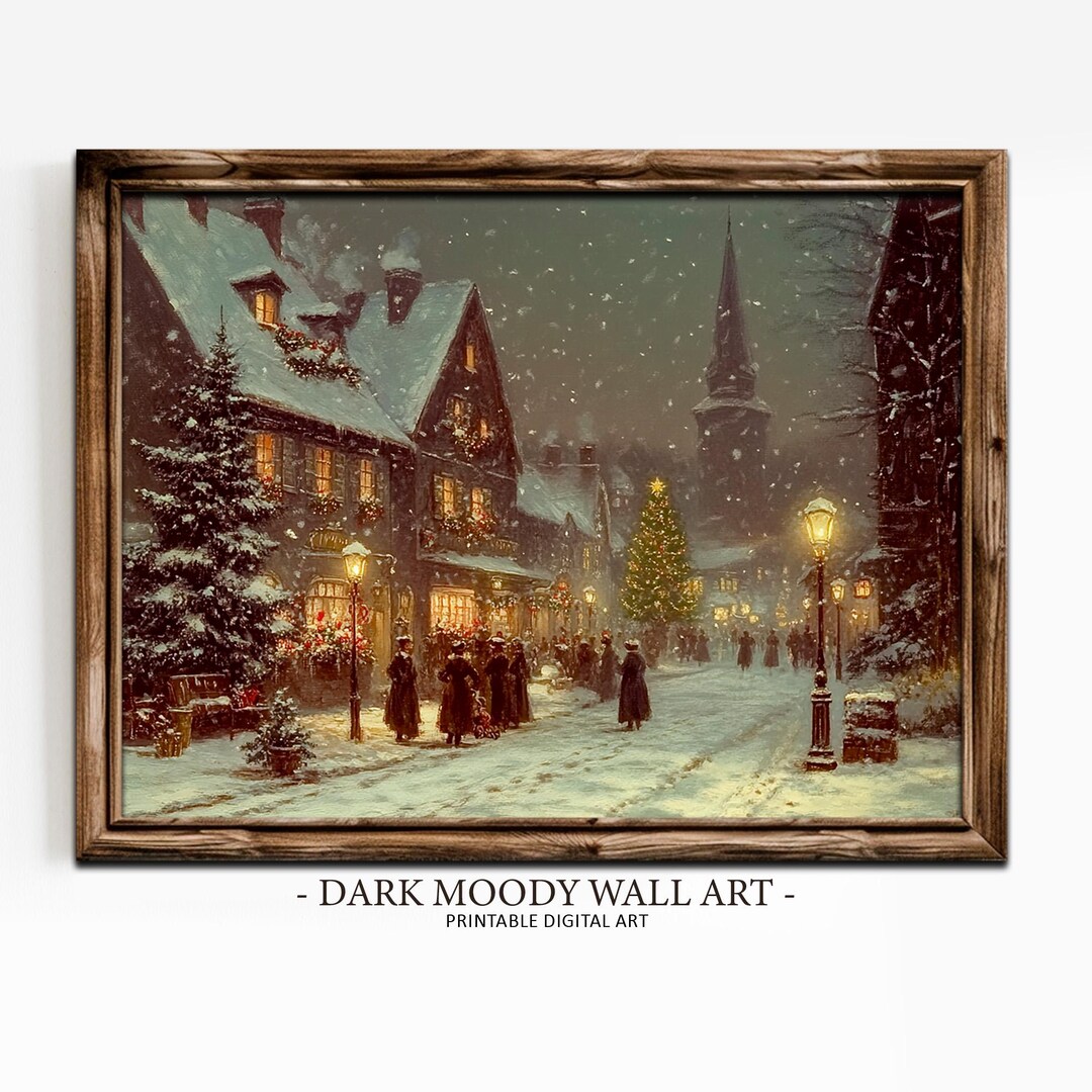 Vintage Christmas Village Printable Wall Art, Victorian City Town ...