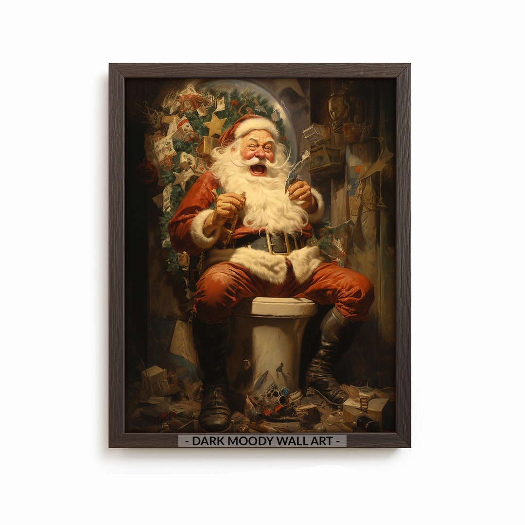 Funny Santa Bathroom Print, Printable Dark Moody Wall Art, Vintage ...