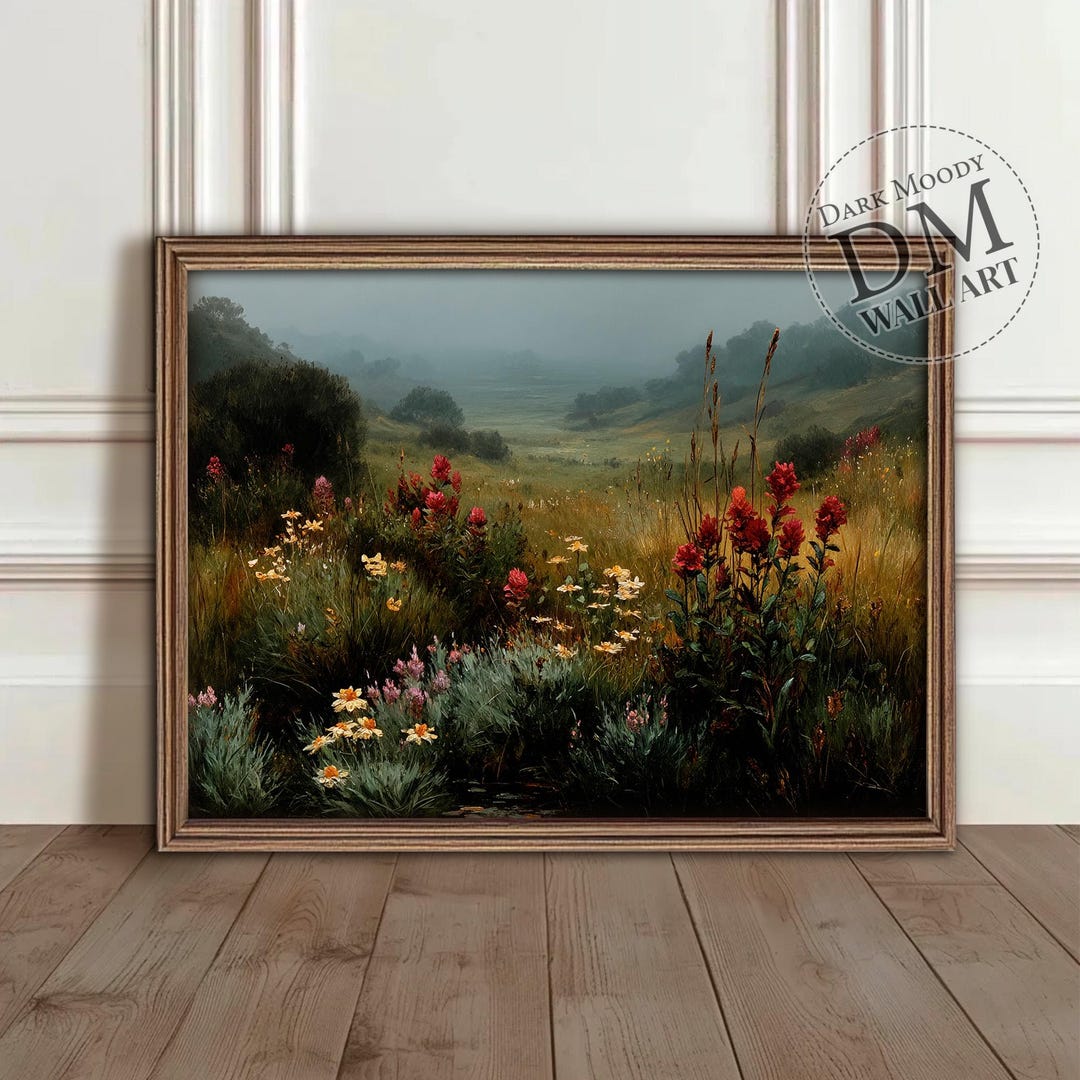 Misty Wildflower Meadow Printable Wall Art, Moody Countryside Landscape Print, Digital Download ...