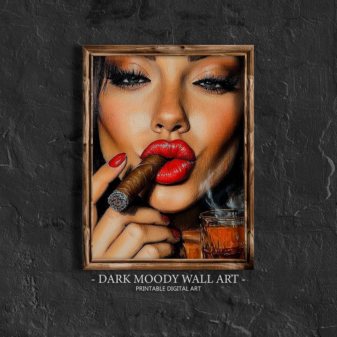 Printable Cigar Wall Art, Cuban Woman Smoking Cigar Painting Print ...