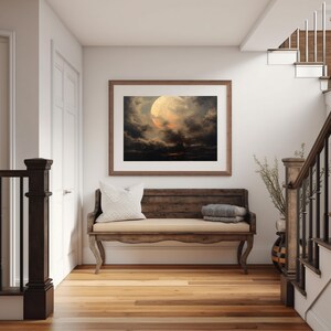 Full Moon Print, Night Moonlight Printable, Moody Decor, Dark Halloween ...