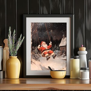 Santa Swing Print, Printable Vintage Christmas Wall Art, Funny Swinging ...