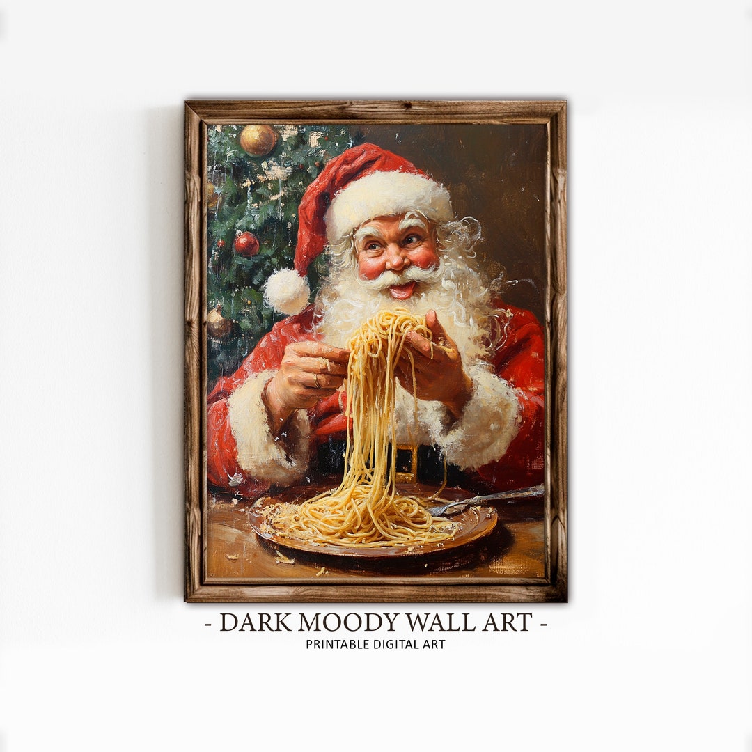 Santa Eating Spaghetti Print, Printable Vintage Christmas Wall Art ...