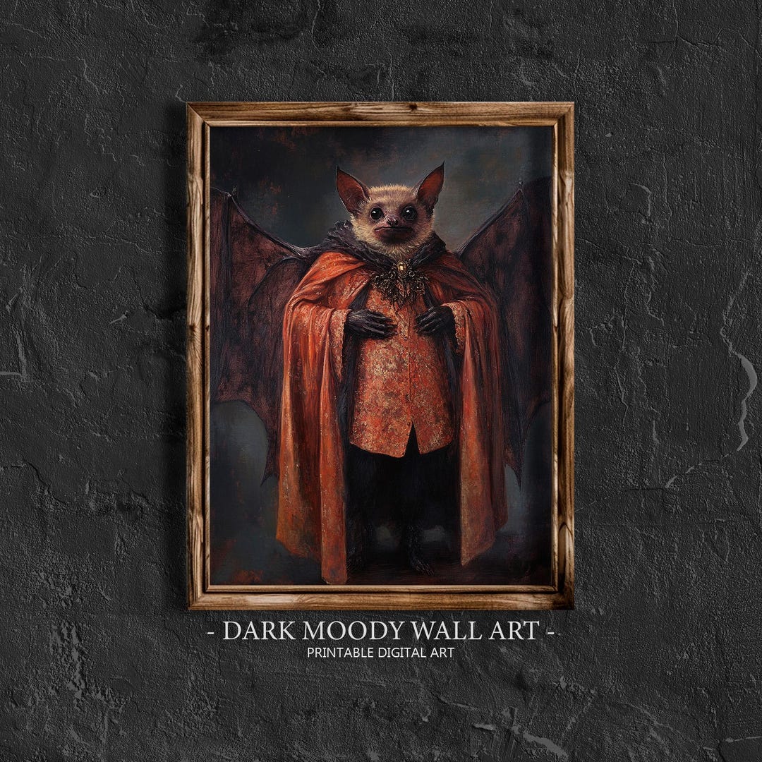 Victorian Dressed Bat Painting, Printable Vintage Halloween Wall Art ...