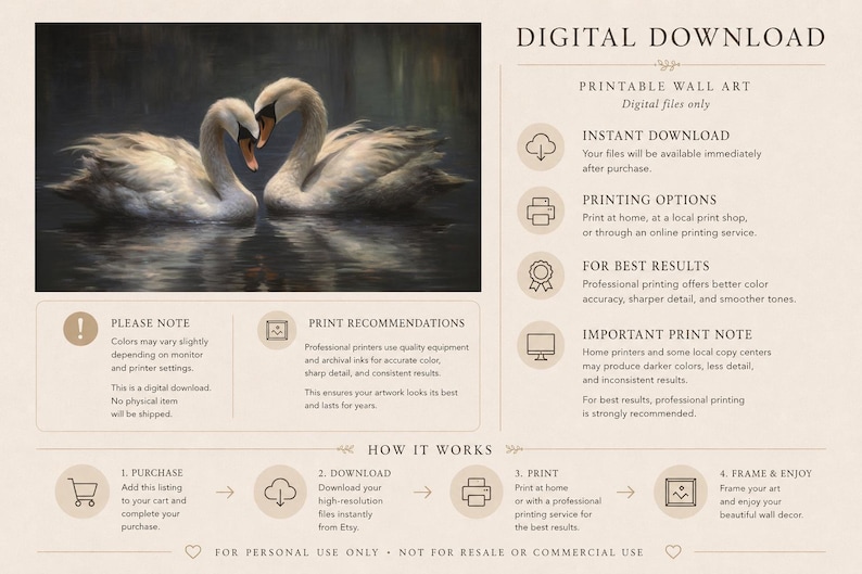 Swan Wall Art Printable, Moody Lake Bird Print, Gothic Cottage Living ...