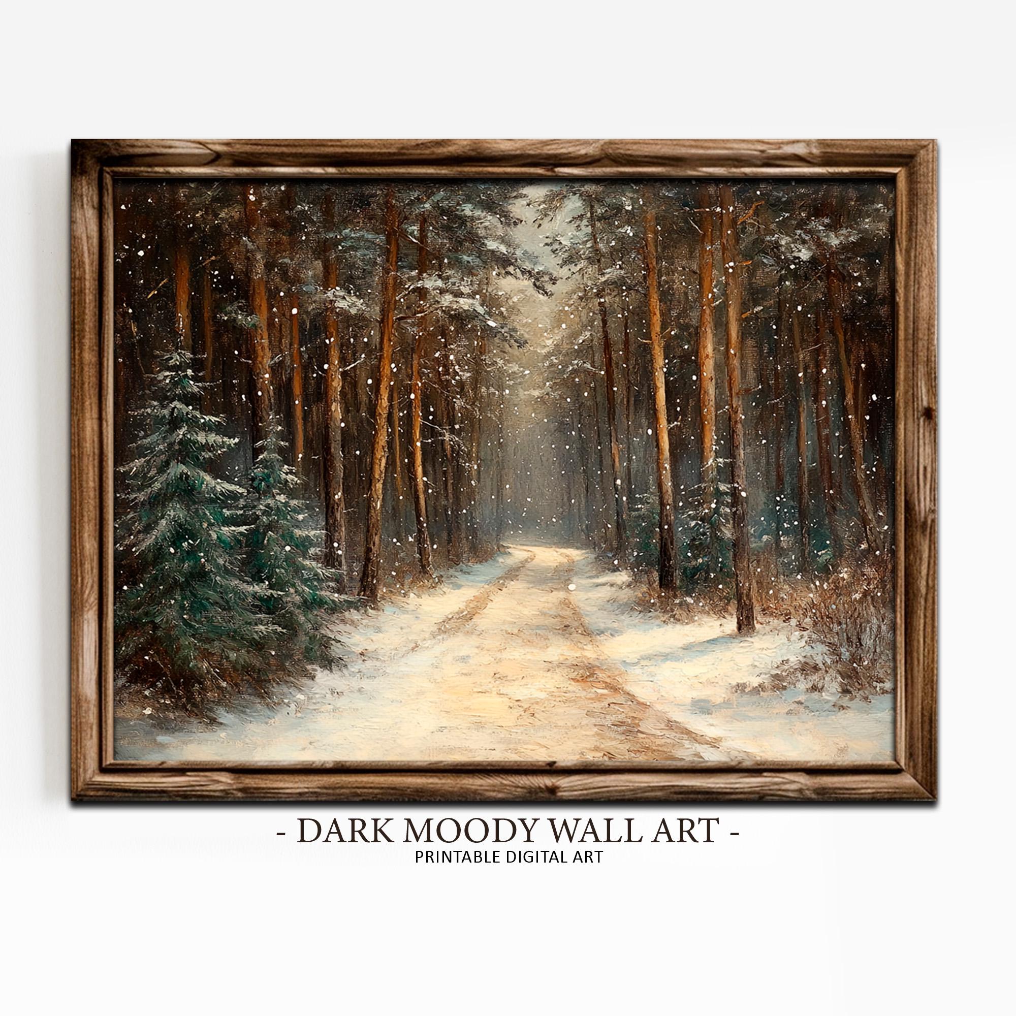 Winter Forest Path Printable Wall Art, Snowy Woodland Landscape ...