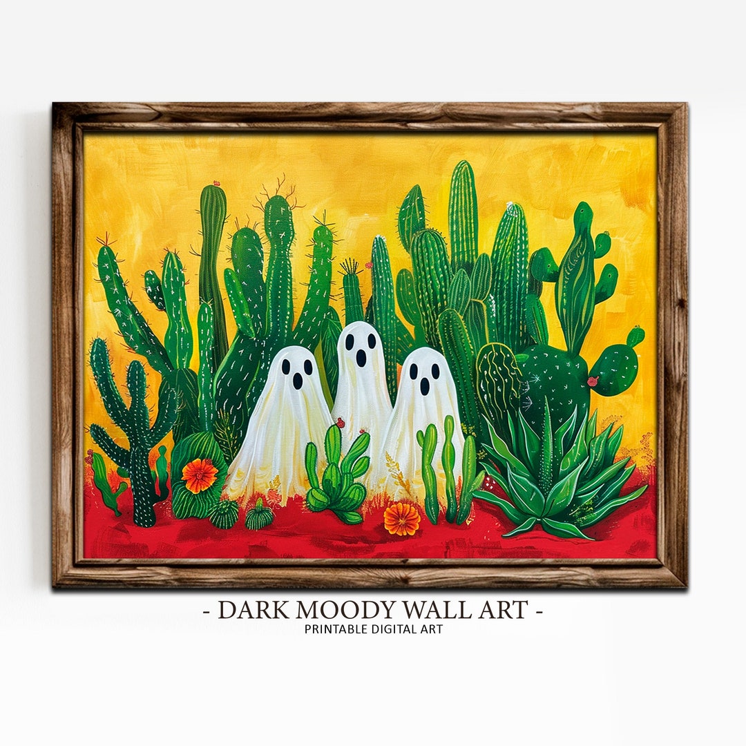 Mexican Ghost Painting Mexican Wall Art Halloween Cactus Print ...