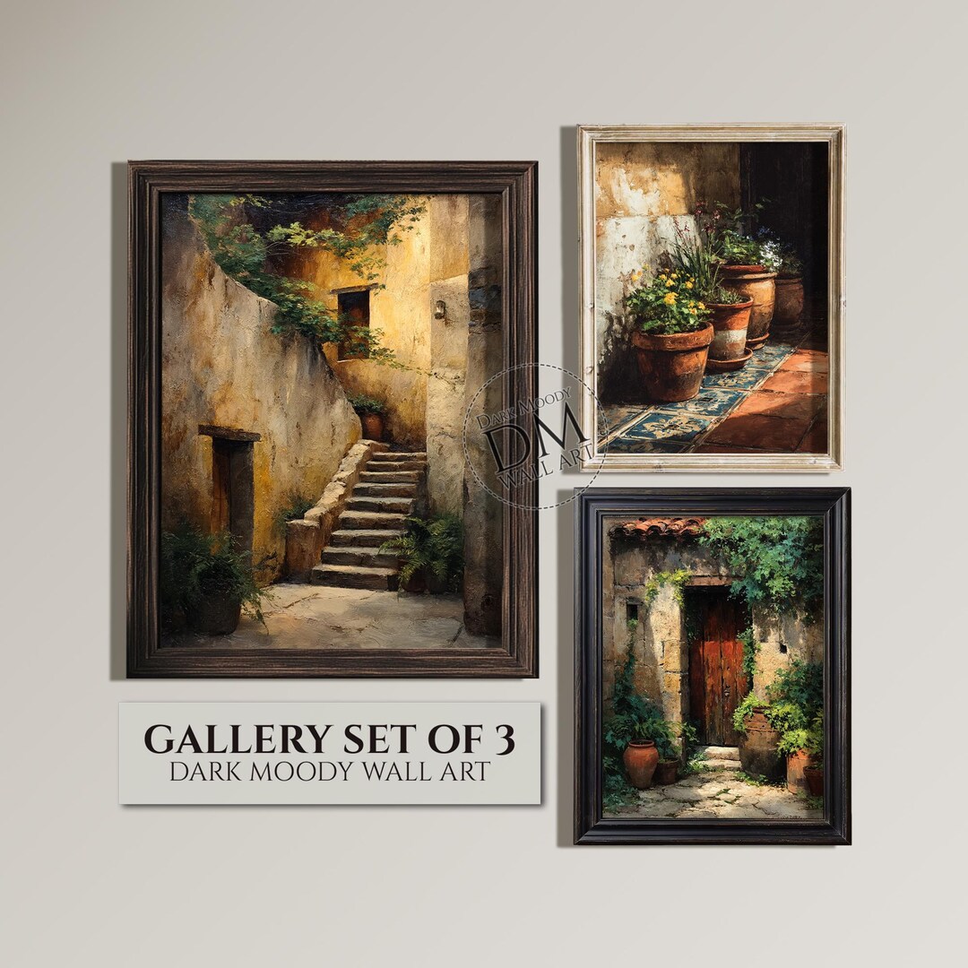 Mexican Rustic Set of 3, Gallery Wall Art, Printable Colonial Courtyard ...