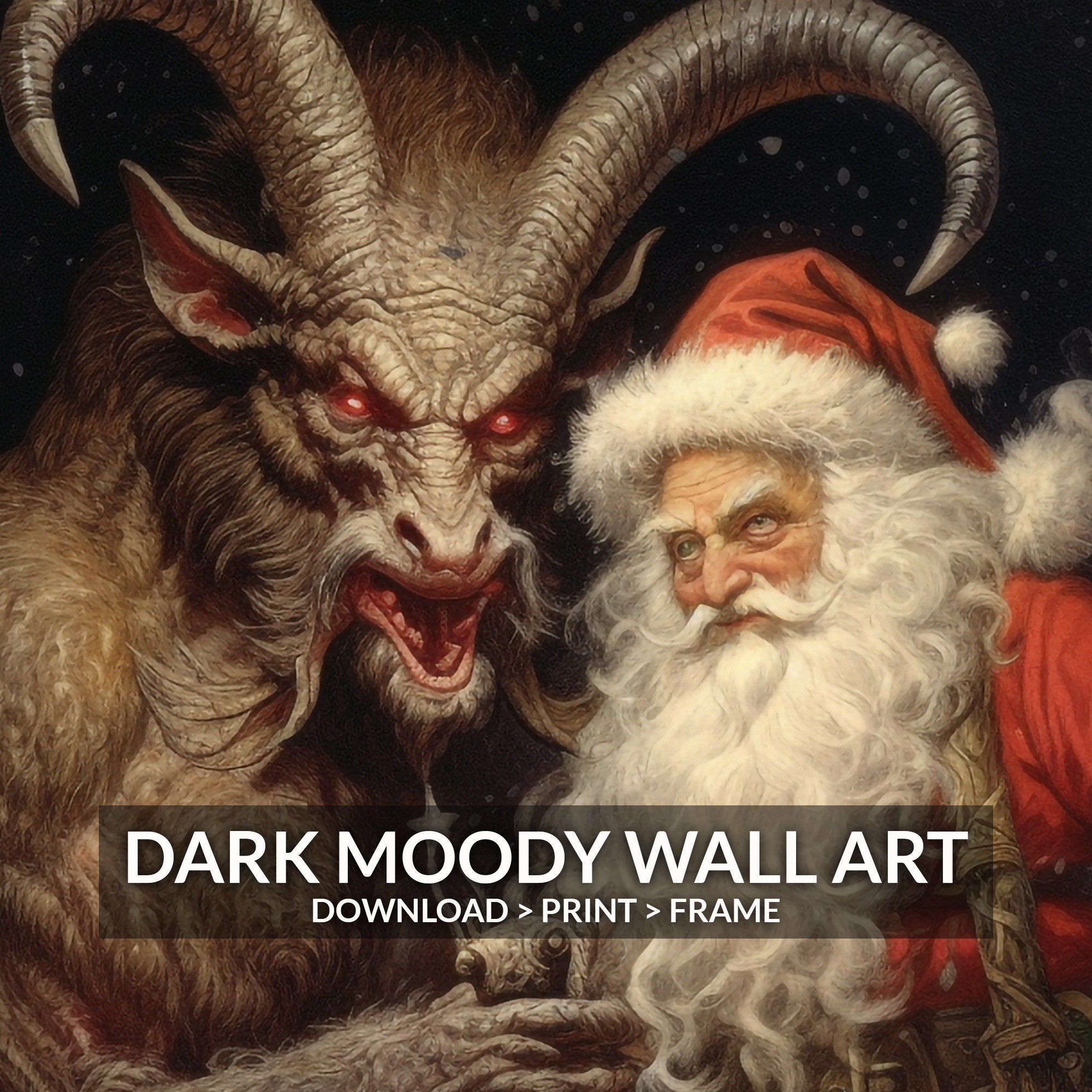 Santa Claus and Krampus Print, Vintage Creepy Holiday Season Art ...